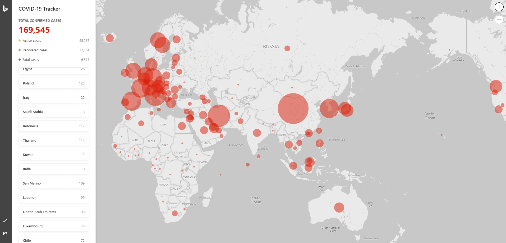 Coronavirus (COVID-19) Tracker - A Breakthrough By Microsoft Bing Team